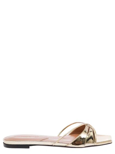 D’accori 'lust' Gold-colored Flat Sandals With Criss-cross Straps In ...