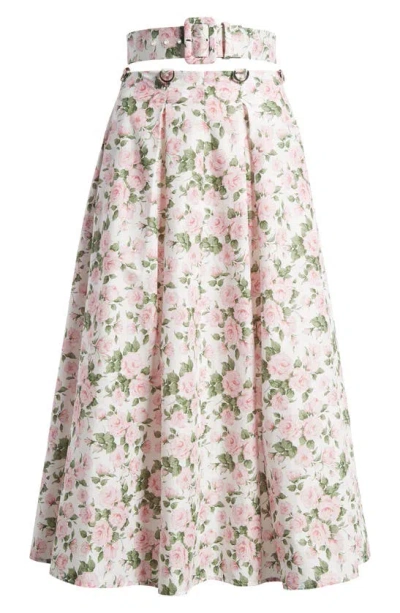 Dauphinette X Liberty London Carline Rose Floating Belted A-line Skirt ...