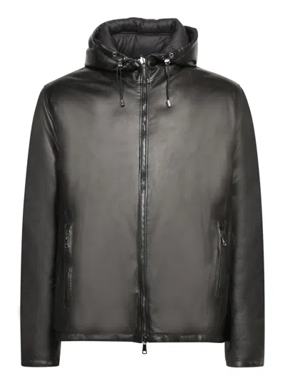 Dell'oglio Brown Leather Jacket With Hood | ModeSens