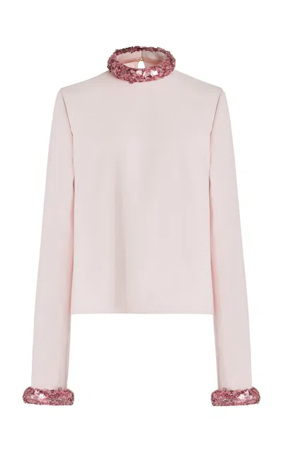 Delpozo Slit-back Sequined Satin Top In Pink | ModeSens