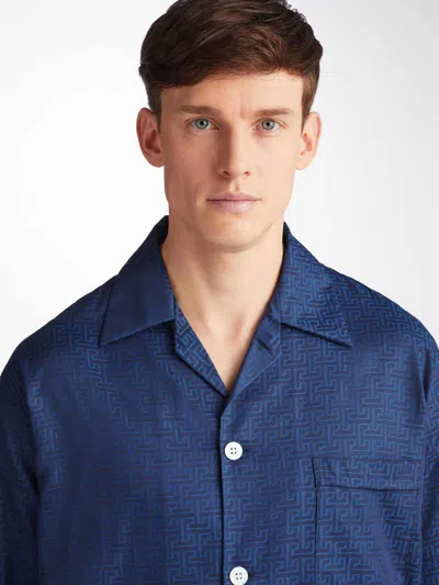 Derek Rose Men's Classic Fit Pyjamas Paris 27 Cotton Jacquard Navy ...