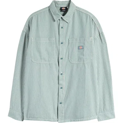 Dickies Hickory Stripe Button-up Work Shirt In Green | ModeSens