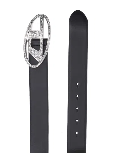 Diesel Logo Belt With B-1dr Rhinestones In Black | ModeSens