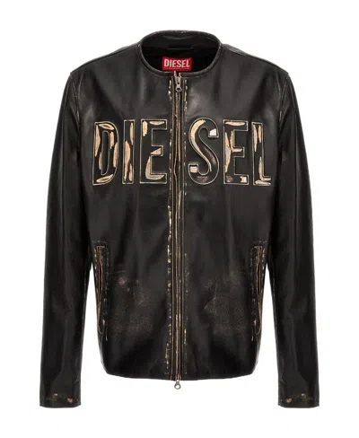 Diesel Logo-print Leather Jacket In Black | ModeSens