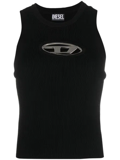 Diesel Logo标牌罗纹针织短款上衣 In Black | ModeSens
