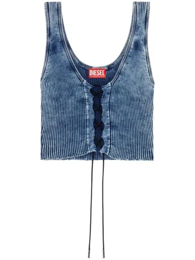 Diesel Lace-up Cropped Top In Blue | ModeSens