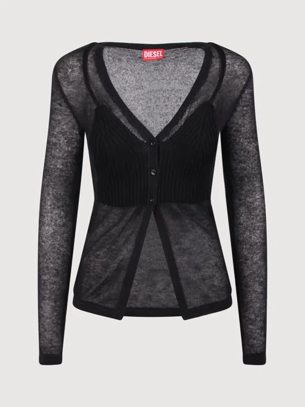 Diesel M-arina Semi-transparent Cardigan With Bralette In Black | ModeSens