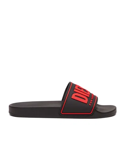 Diesel Round Head Slippers In Black | ModeSens
