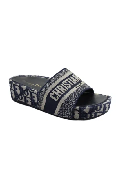 Dior Womens Oblique Platform Logo Slide Sandals White Blue Canvas 38 ...