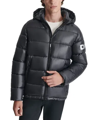 Dkny Men's Shiny Nylon Hooded Puffer Jacket In Black | ModeSens