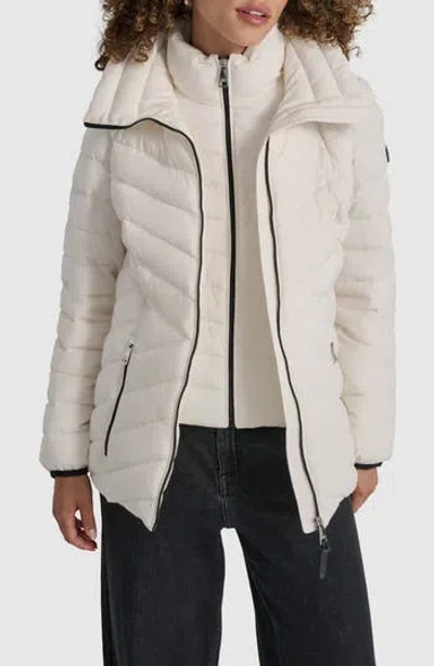 Dkny Short Stretch Hooded Packable Puffer Jacket In Pearl | ModeSens