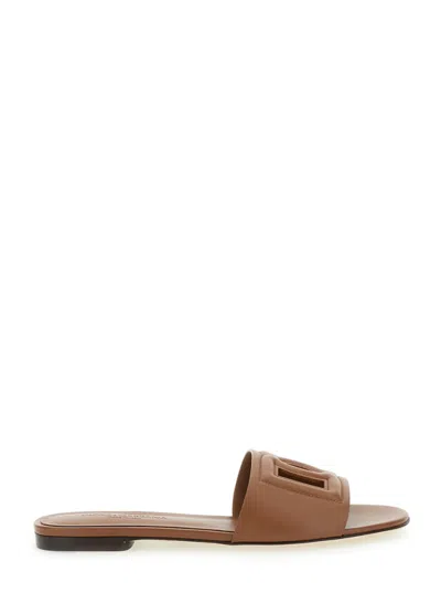 Dolce & Gabbana Brown Slide Cut Out Logo Sandals | ModeSens