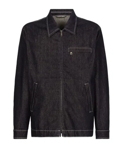 Dolce & Gabbana Contrast-stitch Zip-up Denim Jacket In Blue | ModeSens