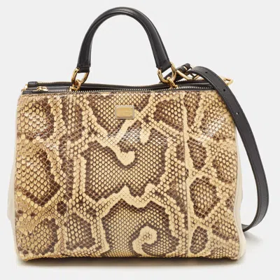 Pre-owned Dolce & Gabbana Cream/light Beige Python Miss Sicily Shopper ...