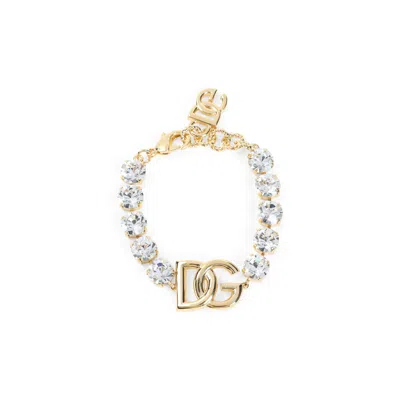 Dolce & Gabbana Crystal Embellished Adjustable Gold Brass Bracelet In ...