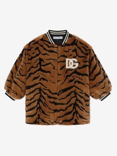 Dolce & Gabbana Girls Tiger Faux Fur Jacket 10 Yrs Black | ModeSens