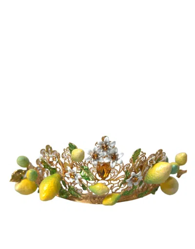 Dolce & Gabbana Gold Tone Brass Crystal Sicily Lemon Head Crown Tiara ...