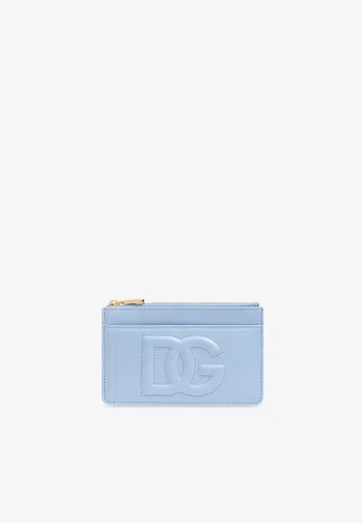 Dolce & Gabbana Medium Dg Logo Leather Cardholder In Light Blue | ModeSens