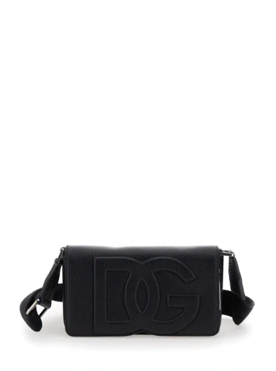 Dolce & Gabbana Mini Black Crossbody Bag With Quilted Logo In Hammered ...