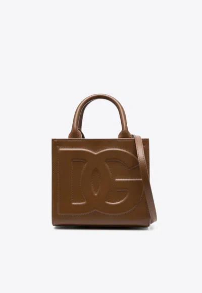 Dolce & Gabbana Mini Dg Logo Daily Calf Leather Tote Bag In Black ...