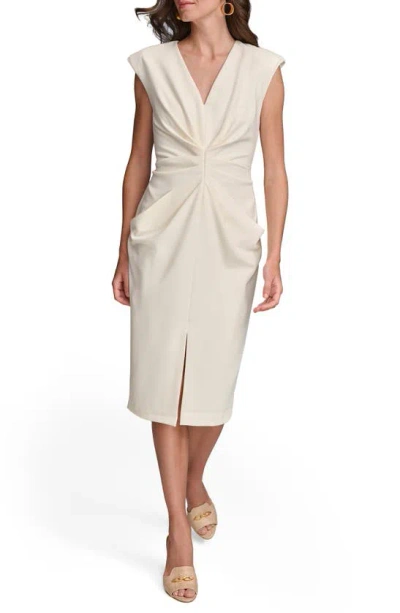 Donna Karan Pleated Cap Sleeve Sheath Dress In Cream | ModeSens