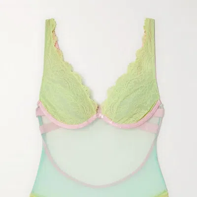 Dora Larsen Emelie Lace High Apex Bodysuit In Lime/sky Blue/baby Pink ...