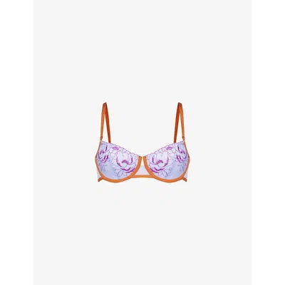Dora Larsen Womens Eartha Floral-embroidery Underwired Mesh Bra Pastel ...