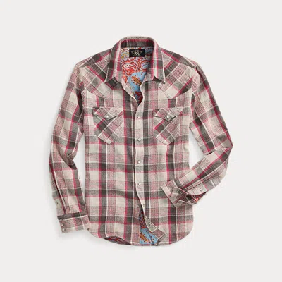 Double Rl Slim Plaid Double Cloth Western Shirt In Red/cream Multi ...
