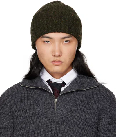 Drake's Green Ribbed Merino Donegal Knit Beanie In Mourne Brown | ModeSens