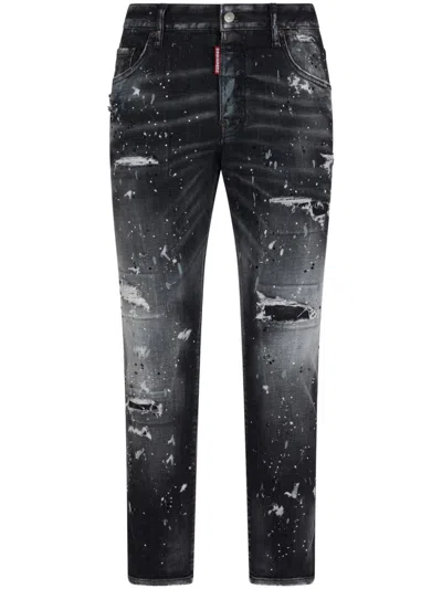 Dsquared2 Distressed Paint Splatter Detailed Skinny Jeans In Black ...