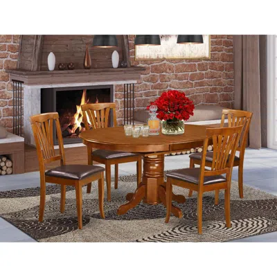 East West Furniture 5 Pc Set Avon Table Featuring Leaf And 4 Leather ...