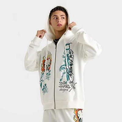 Ed Hardy Men's Flame Skull Full-zip Hoodie In White | ModeSens