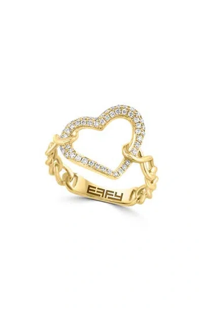 Effy 14k Yellow Gold Diamond Open Heart Ring | ModeSens