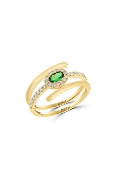 Effy 14k Yellow Gold Emerald & Pavé Diamond Ring In Green | ModeSens