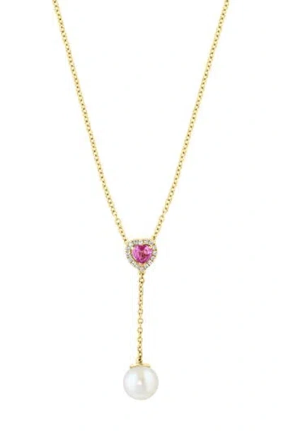 Effy Pink Sapphire Heart, Diamond & Freshwater Pearl Y-necklace In ...