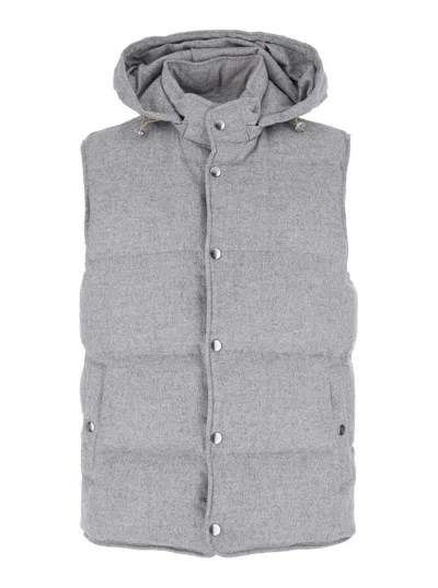 Eleventy Grey Vest With Drawstring Hood In Silk And Cashmere Man | ModeSens