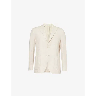 Eleventy Mens Sand Houndstooth-print Patch-pockets Relaxed-fit Stretch ...