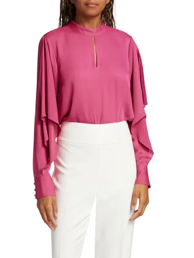 Elie Tahari Women's Mina Ruffled Keyhole Blouse In Ella Pink | ModeSens