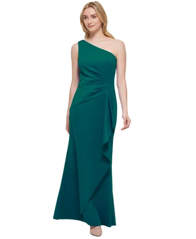Eliza J Plus Size Ruched One-shoulder Gown In Teal | ModeSens