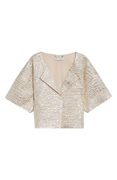 Emilia Wickstead Enna Cropped Metallic Seersucker Jacket In Gold | ModeSens
