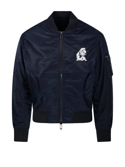 Emporio Armani French Bulldog Embroidered Zipped Bomber Jacket In Blu ...