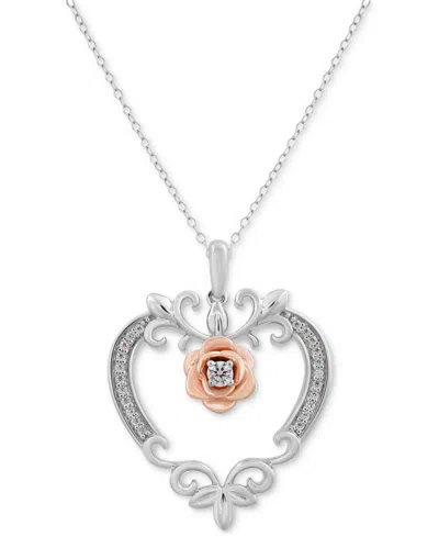 Enchanted Disney Fine Jewelry Diamond Belle Heart & Rose Pendant ...