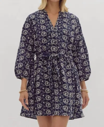 Entro Floral Short Dress In Navy In Blue | ModeSens