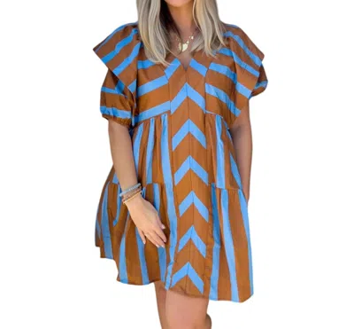 Entro Stripe Dress In Blue & Brown In Multi | ModeSens