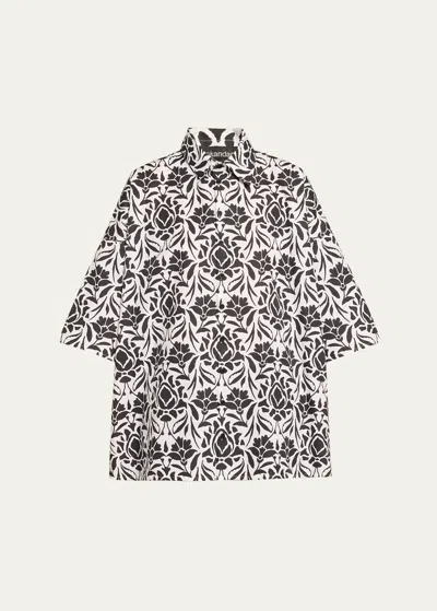Eskandar Sloped Shoulder Wide A-line Shirt In Blackwhite | ModeSens