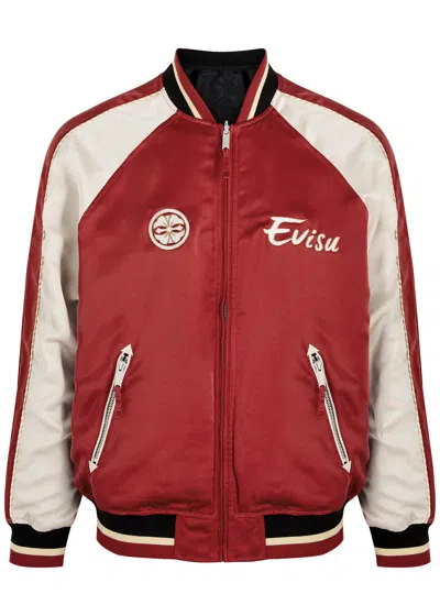Evisu Satin Wave Reversible Bomber Jacket In Dark Red | ModeSens
