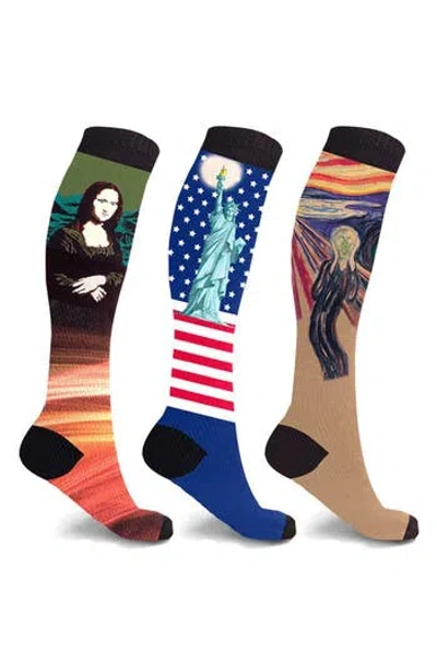 Extreme Fit Famous Art 3-pack Compression Knee High Socks In Blue Multi ...