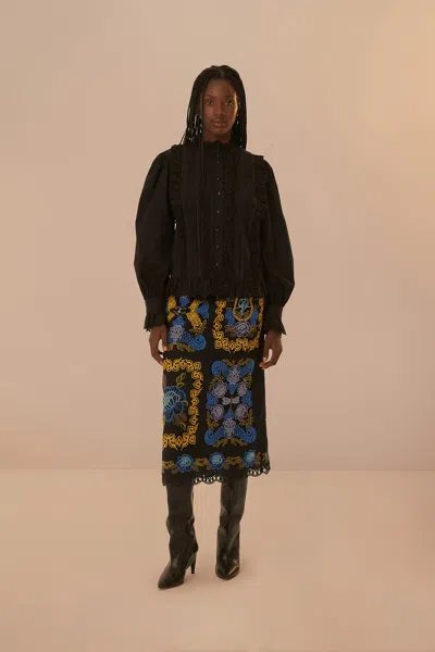 Farm Rio Black Richelieu Midi Skirt In Burgundy | ModeSens