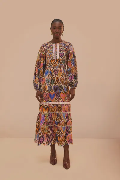 Farm Rio Cream Hearts Ikat Long Sleeve Maxi Dress In Hearts Ikat Cream ...