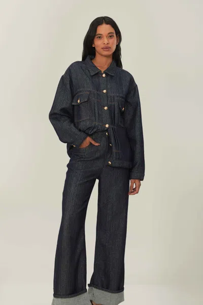Farm Rio Denim Shine Wide Pants High Waist In Blue | ModeSens